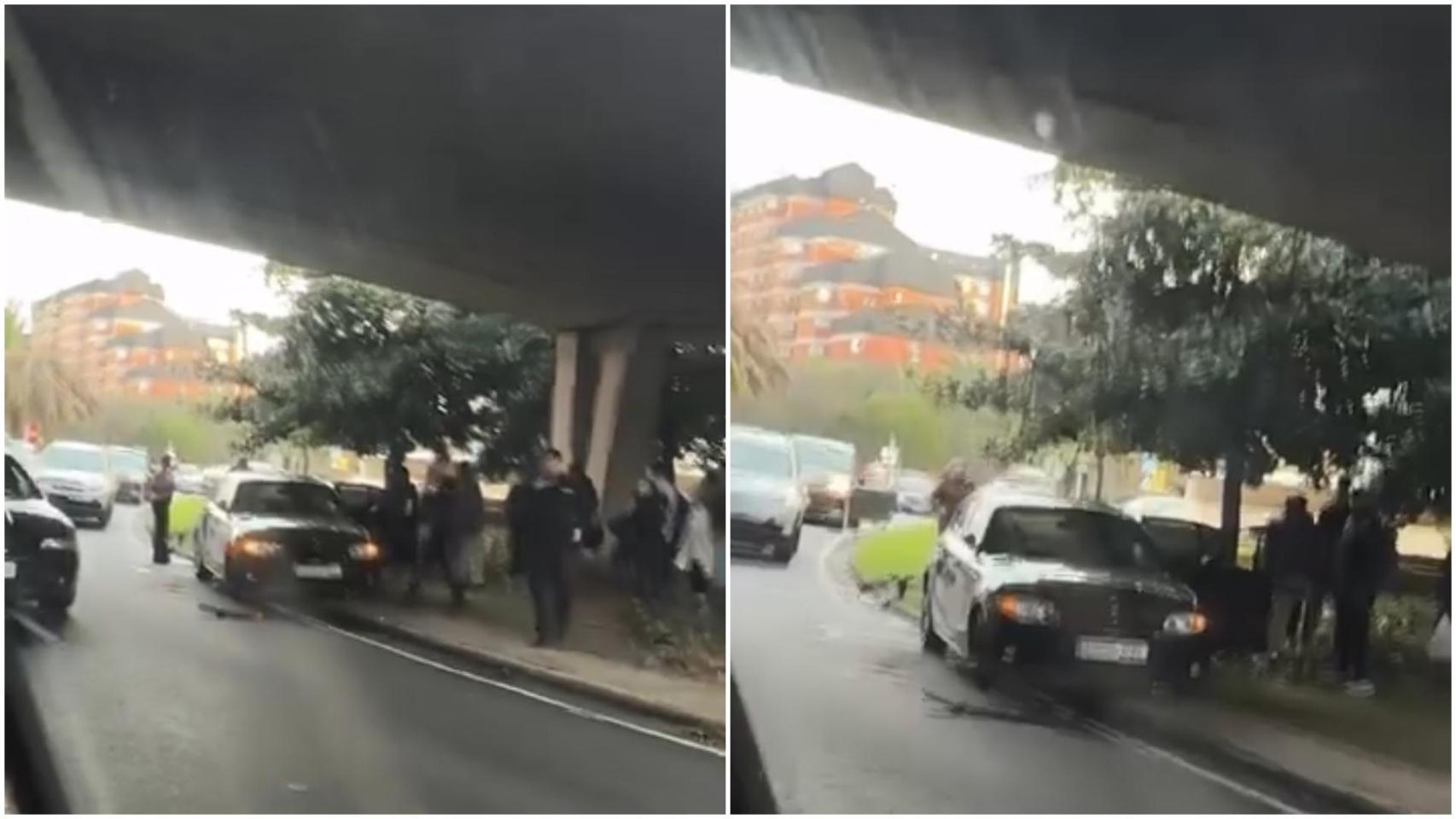 Vuelca un coche en la rotonda de Las Pajaritas, en A Coruña