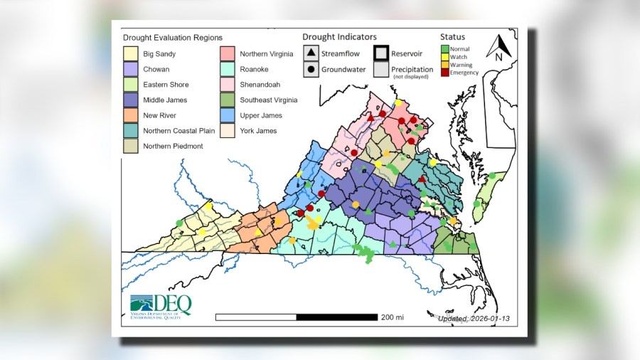 Virginia DEQ expands drought warning to 94 counties, 33 cities