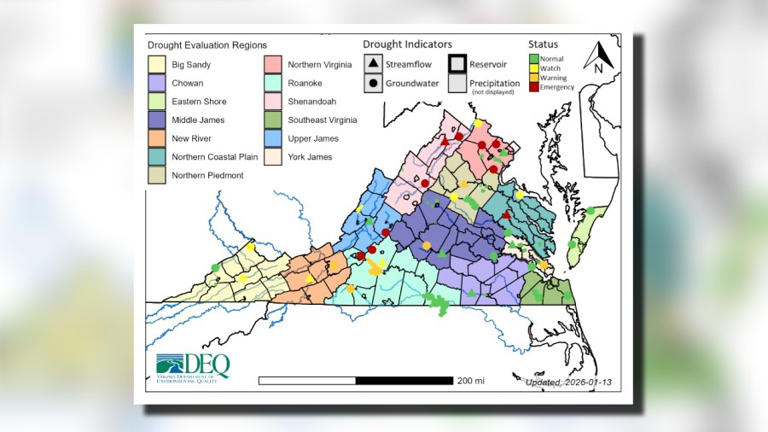 Drought watch advisory expands to 61 counties, 18 cities in Virginia