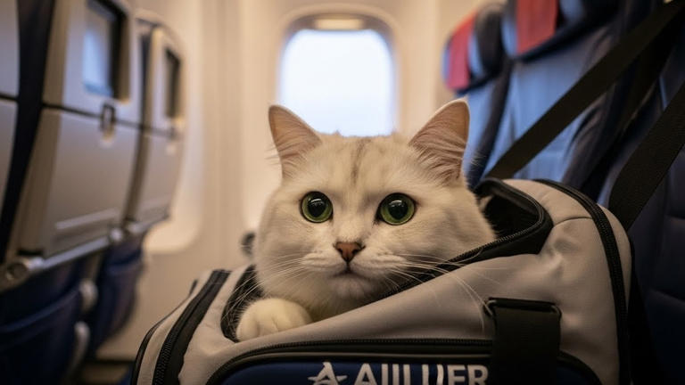 Which pets can travel with you on a plane and under what conditions