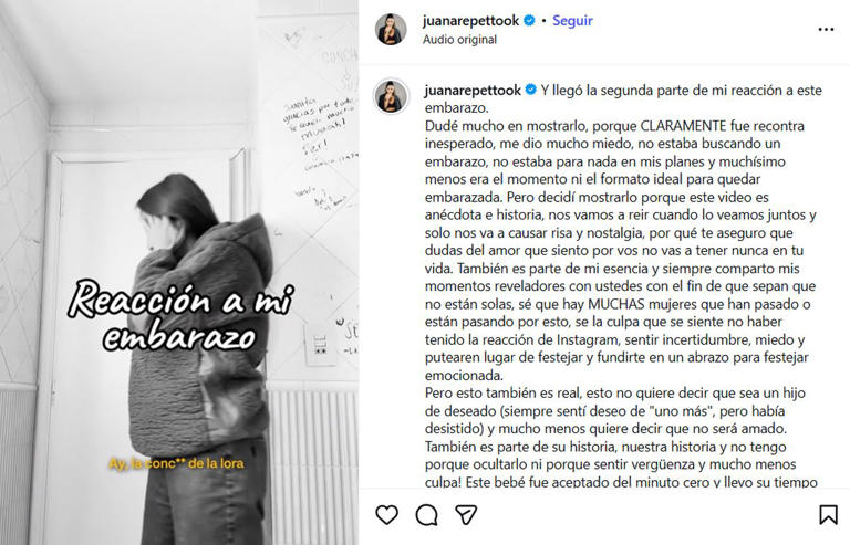 Juana Repetto expuso el video más íntimo de su embarazo: "Decidí mostrarlo"