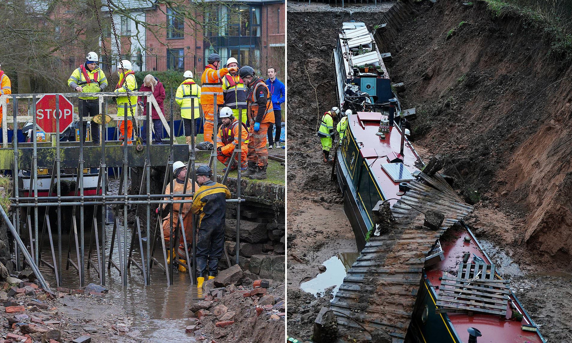Deserted narrowboats are still stuck in the mud of drained canal weeks ...