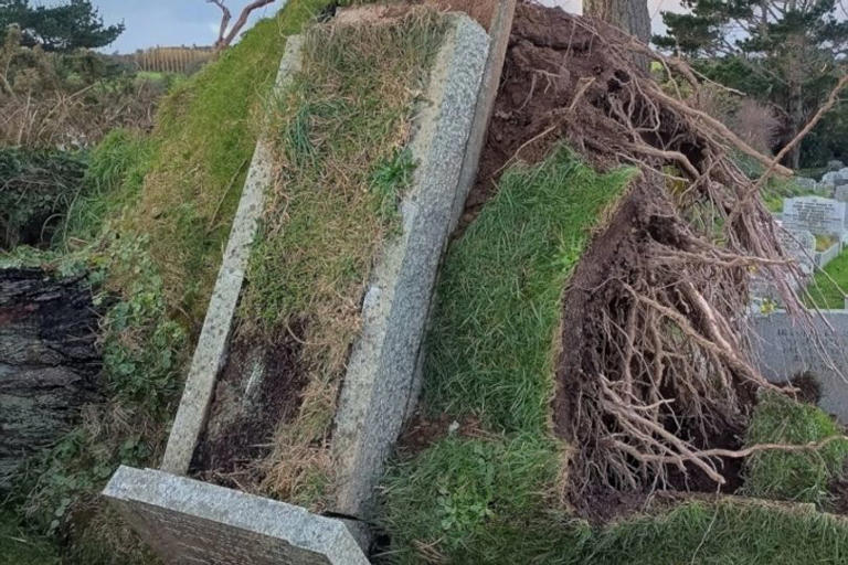Graves disturbed by falling trees uprooted during Storm Goretti
