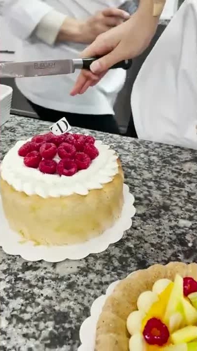 French pastry school: creating fruit dacquoise & raspberry charlotte