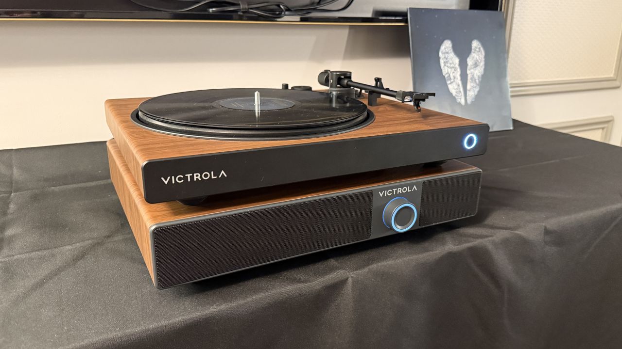 I heard Victrola's 'soundbase for turntables' speaker, and it might work