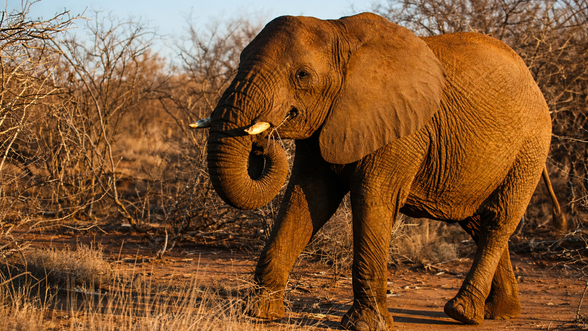 Elephant walking through the dry savannah