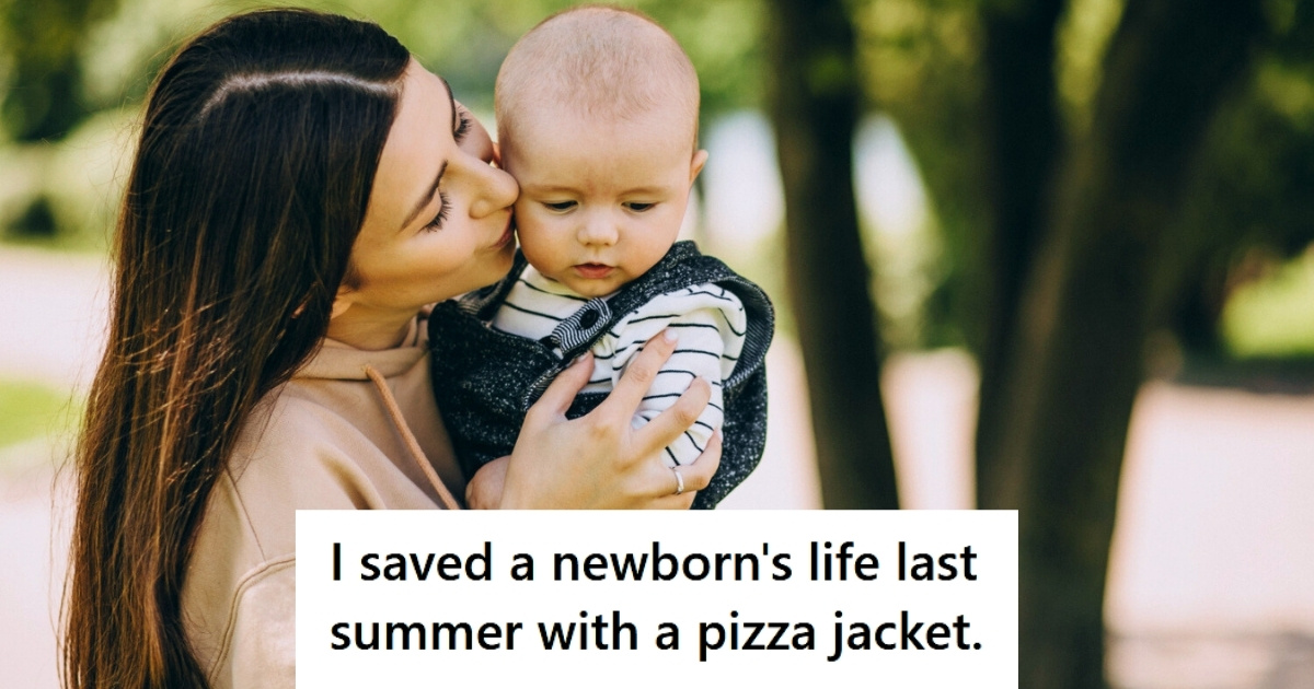 A tired mom almost dropped her baby in front of a pizza delivery guy ...