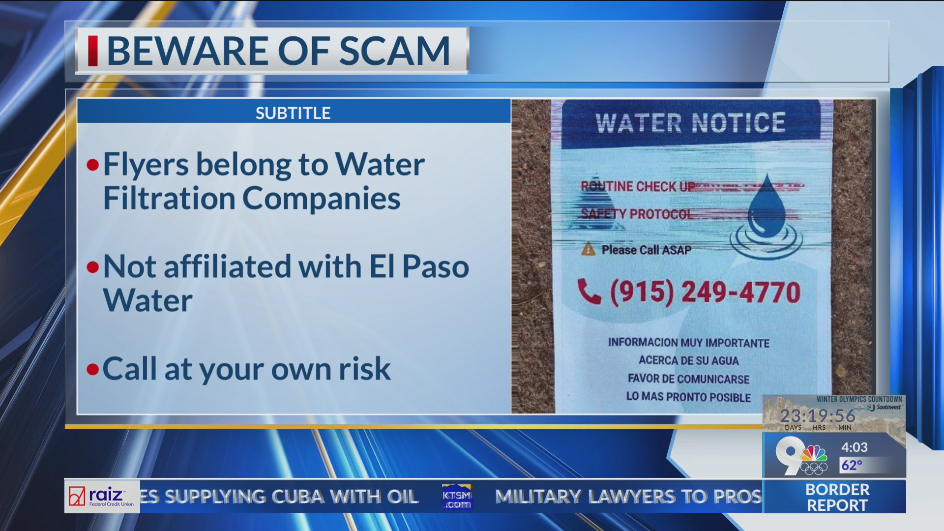 Beware scam: 'Water notices' not from EP Water