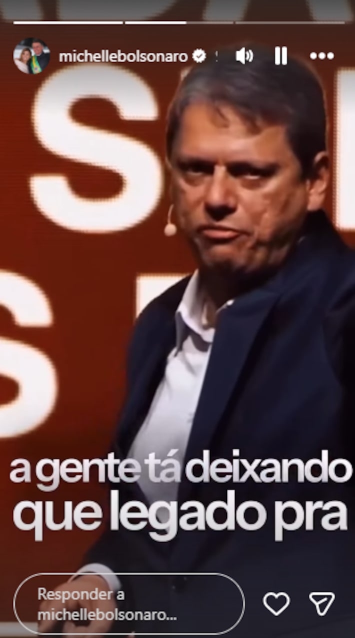 Post de Michelle com vídeo de Tarcísio gera leitura política no ...