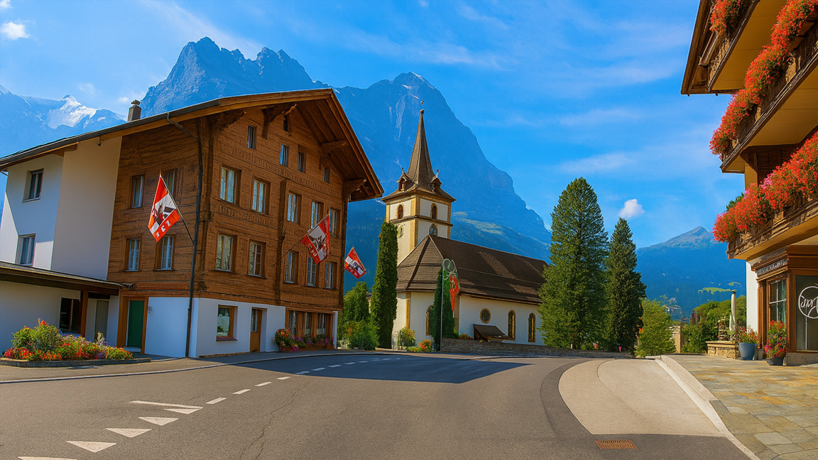 Driving through Swiss alpine villages