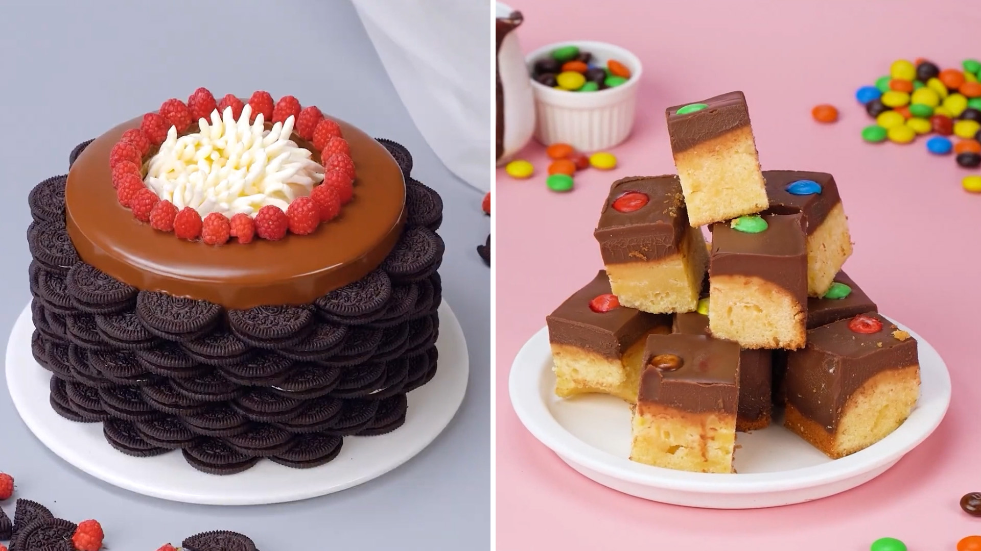 Oreo chocolate cake and candy topped cake squares