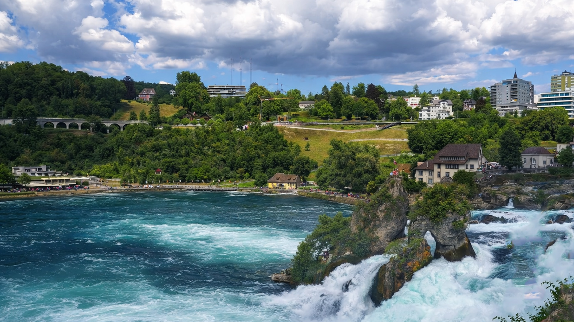 Rhine Falls Schaffhausen Switzerland powerful waterfall views (4K)
