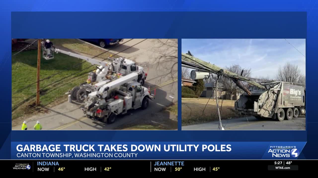 Garbage trucks takes out utility poles, brings down wires in Washington