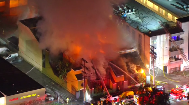 Large fire rips through vacant church in North Hills, threatening ...
