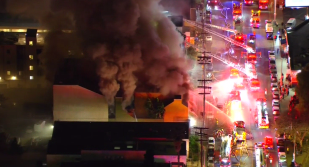 Large fire rips through vacant church in North Hills, threatening ...