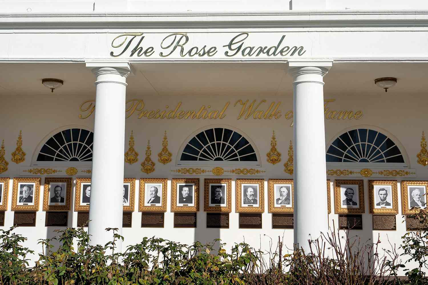 Donald Trump labels the White House Rose Garden by attaching more gold ...