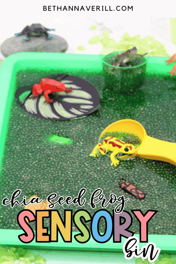 Chia seed frog sensory bin