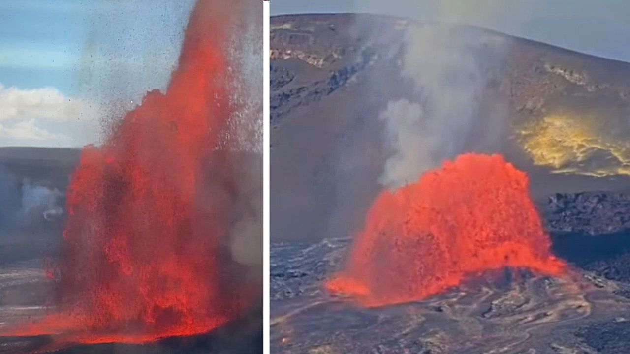 Massive lava fountains surge towards the sky as volcano erupts in Hawaii