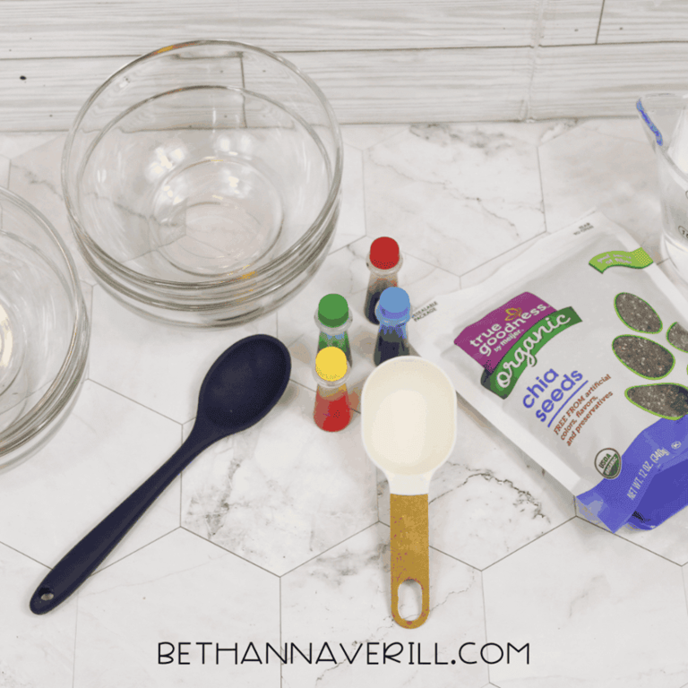 Chia seed frog sensory bin