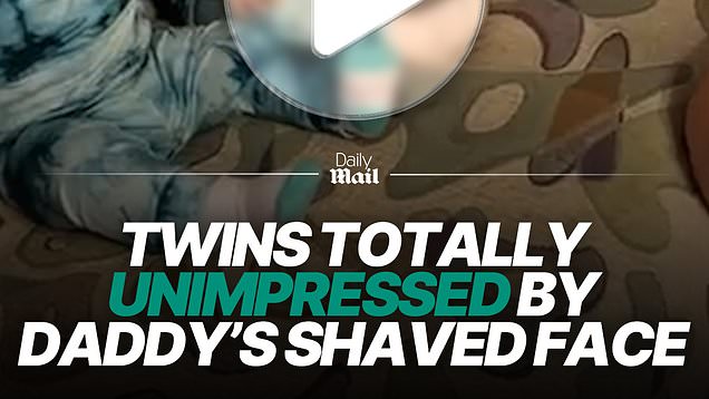 Twin babies react to dad's shaved face with confusion
