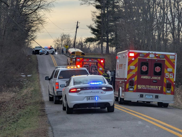 School bus crash downs electric pole, no injuries reported