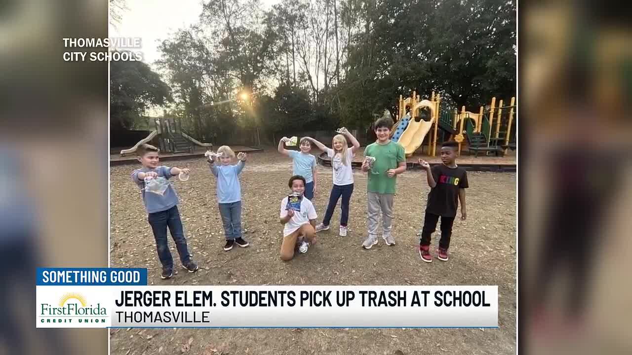 Something good: Jerger Elementary students pick up trash at school