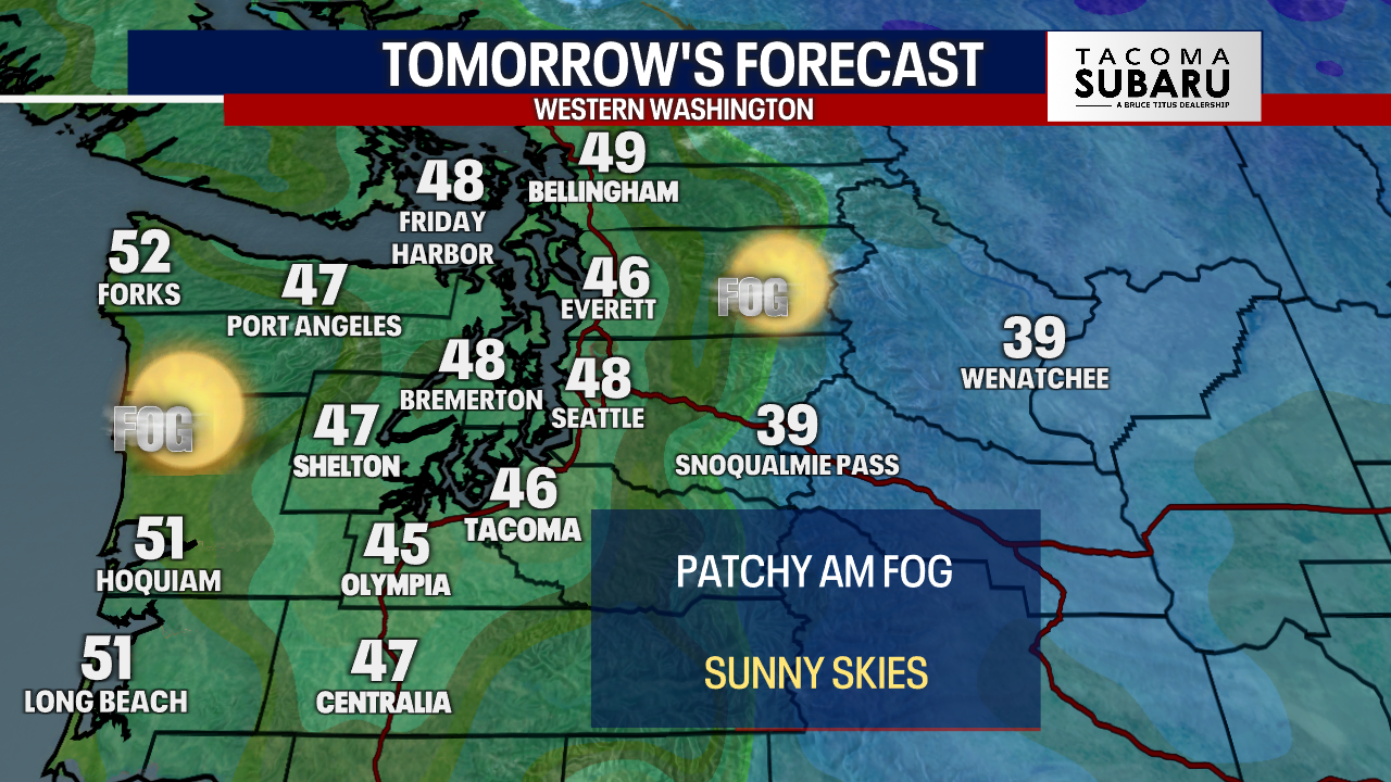 Seattle weather: Chilly start Tuesday with low clouds, afternoon sun