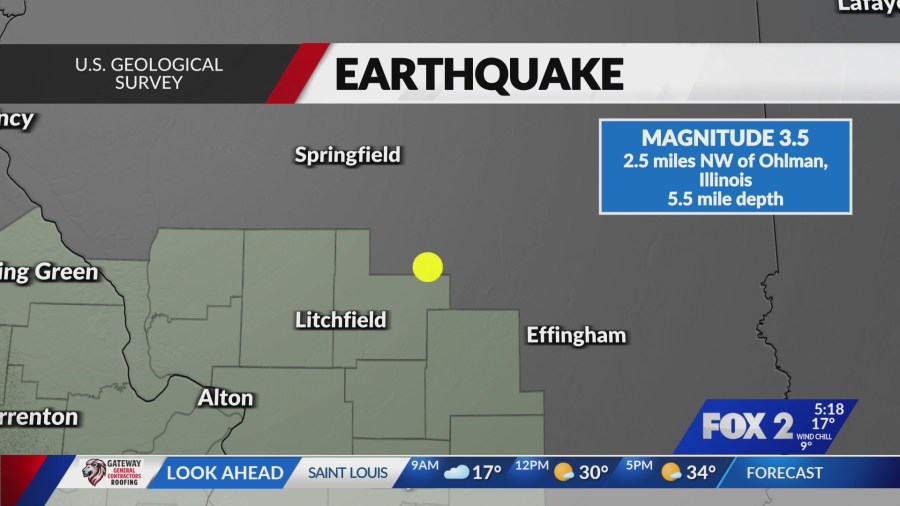 Small earthquake shakes central Illinois, no damage reported
