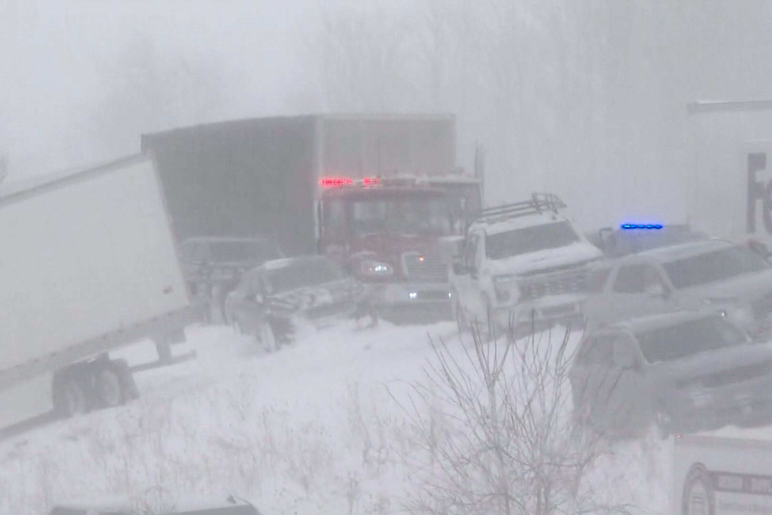 Over 100 vehicles involved in an accident due to a major winter storm ...