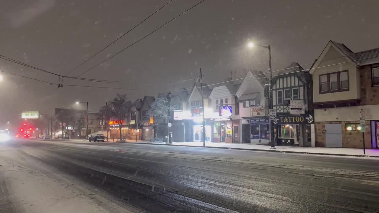 Snow causes icy roads during freezing winter weather in Philadelphia