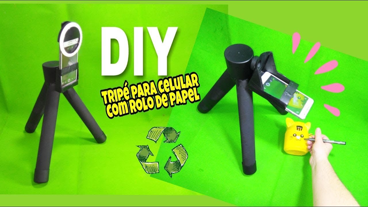 DIY tripé para celular caseiro feito com rolos de papel e caixas de ...