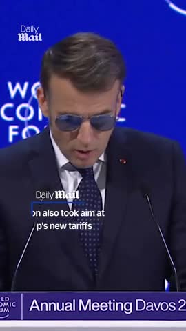 Macron wears shades for Davos speech and takes aim at Trump