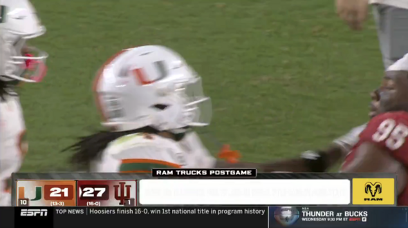 Fuming Miami player swings at Indiana star right after bitter CFP final ...