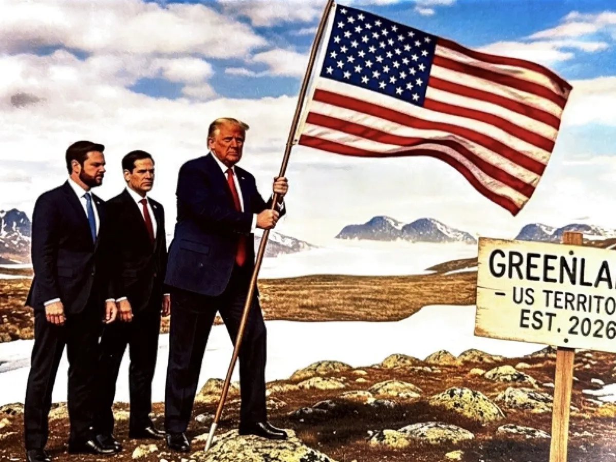 Trump na sociálních sítích zveřejnil fotku, jak obsazuje Grónsko ...