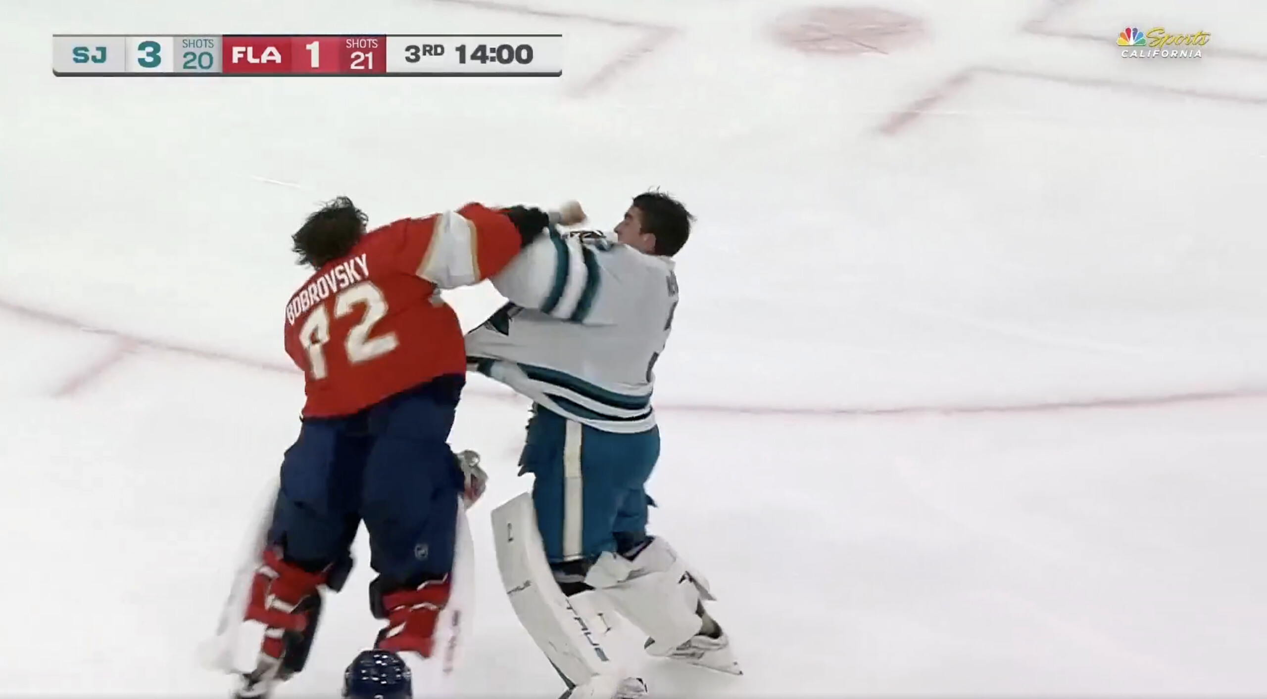 Watch: Hockey brawl ends with rare goalie fight during Sharks-Panthers game