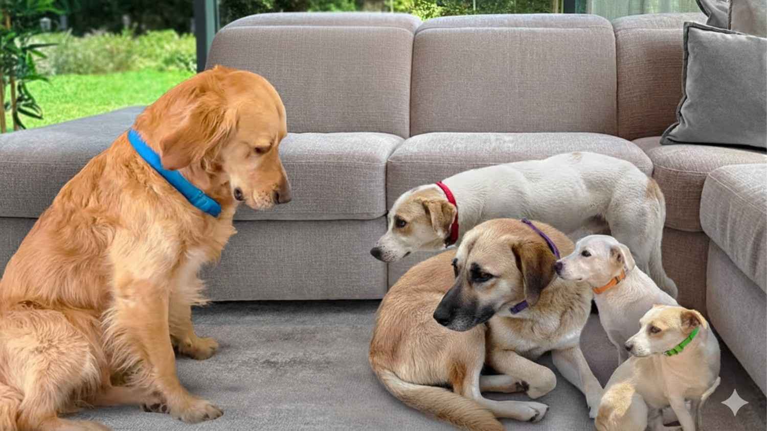 Golden Retriever Meets Shutdown Pack of Rescue Dogs