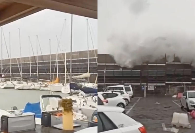 La mareggiata al porto di Catania, l’onda travolge le barche (e chi ...