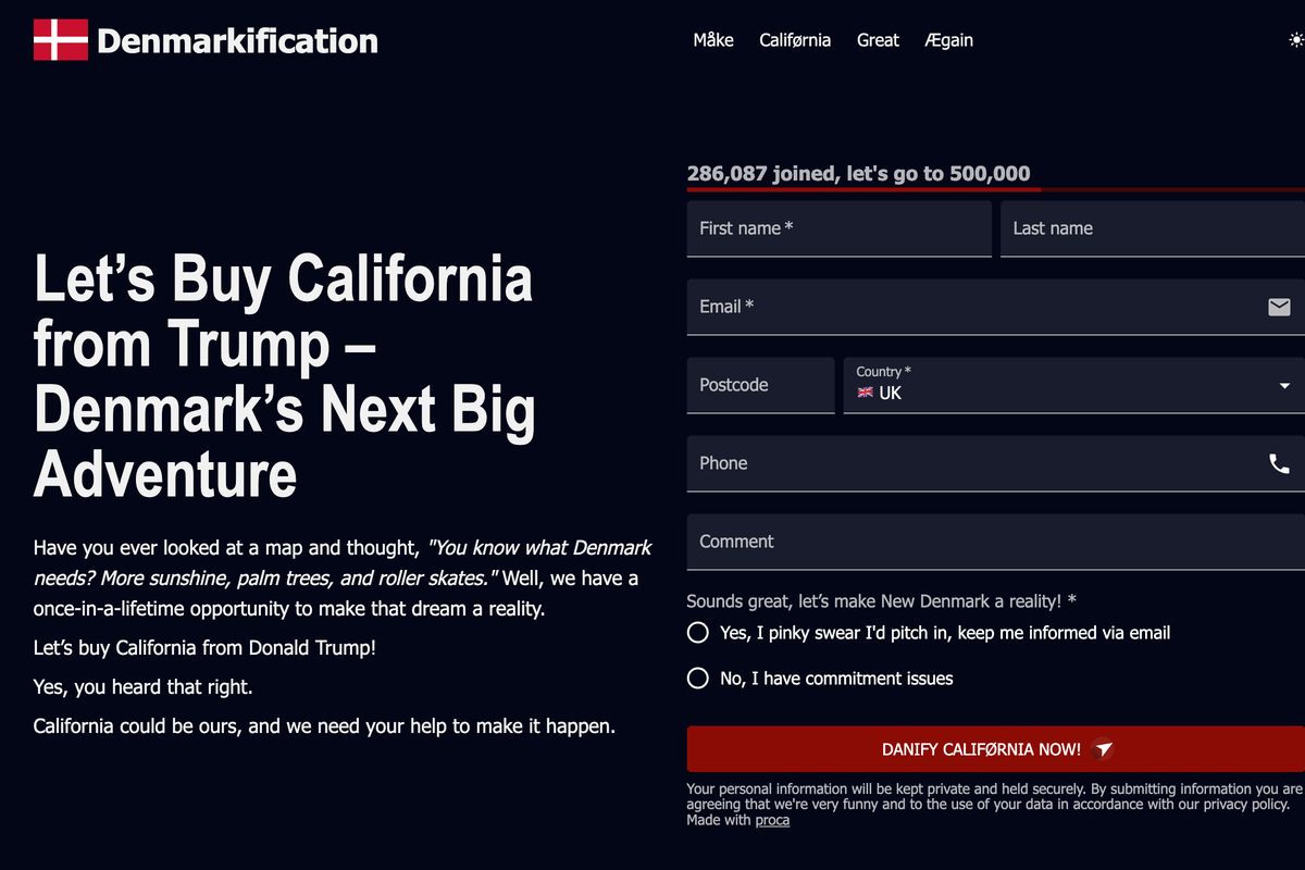 200,000 sign Danish petition to buy California from the US