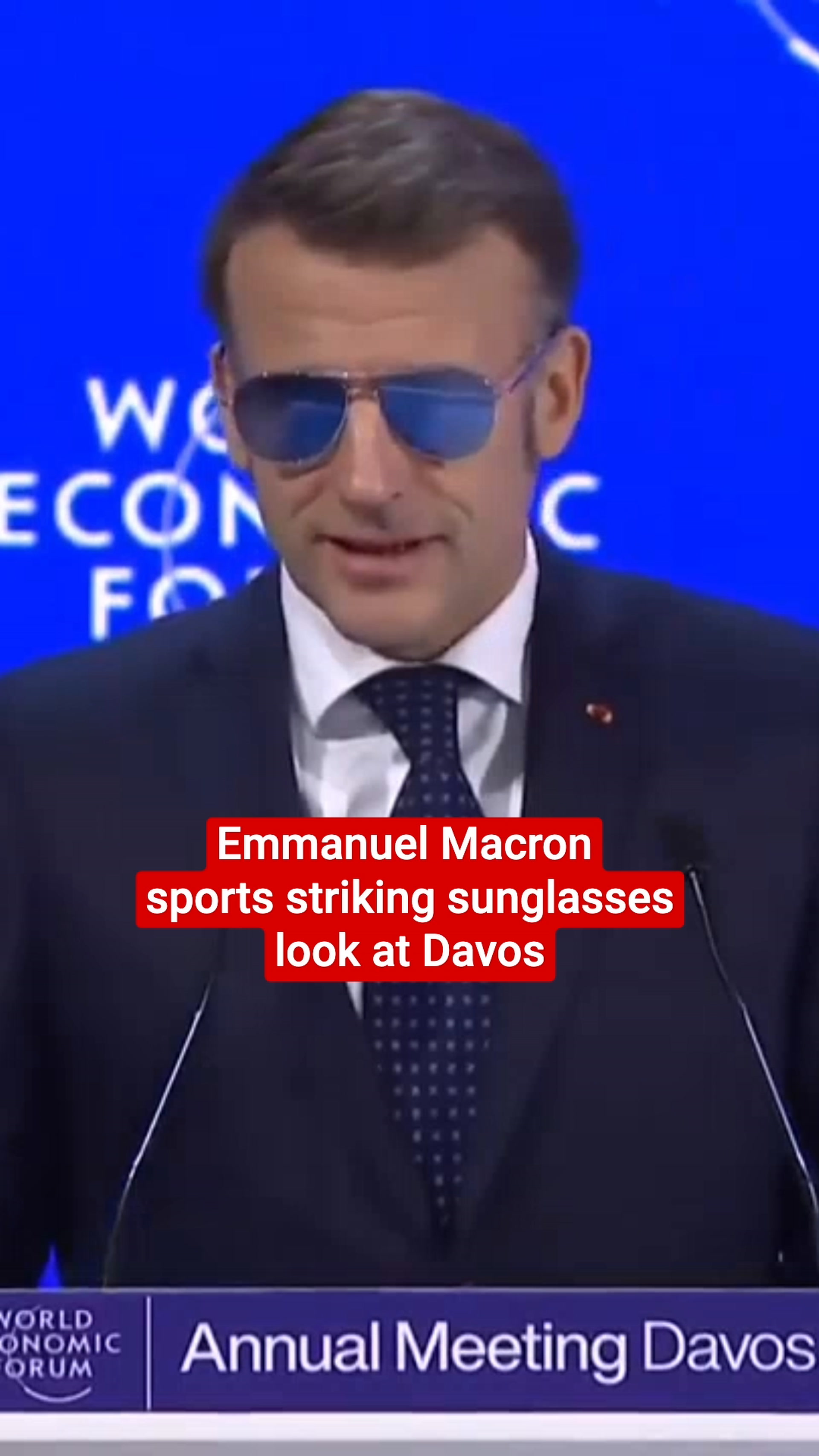 Emmanuel Macron sports striking sunglasses look at Davos