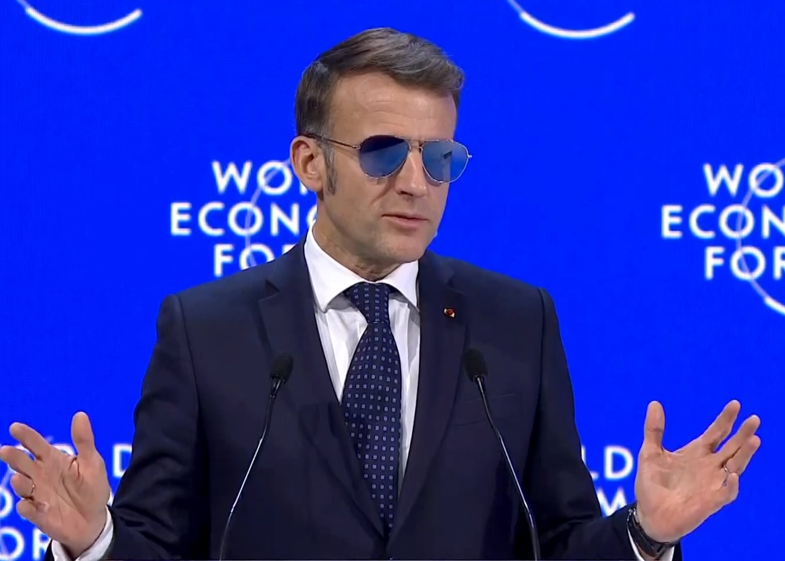 'Top Gun' shades for Macron in Davos as he battles eye condition