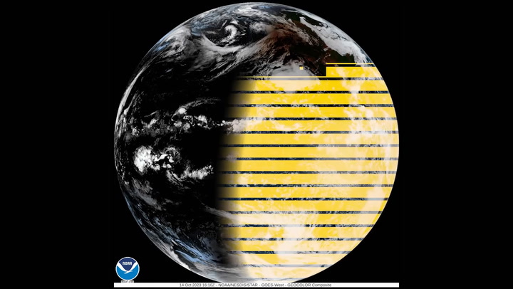 Time-lapse of annular solar eclipse shadow seen from space