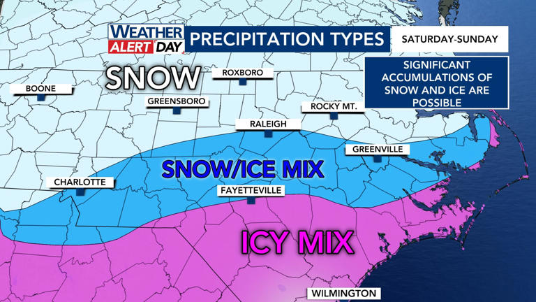 Weekend WRAL weather alert days: High-impact winter storm chances ...