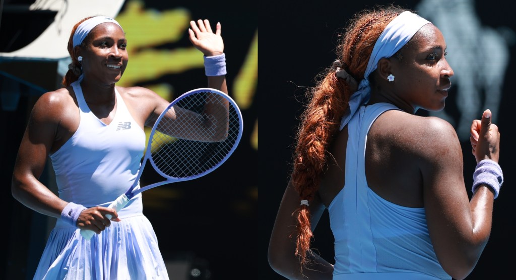 Coco Gauff pops in periwinkle New Balance tennis kit for the Australian ...
