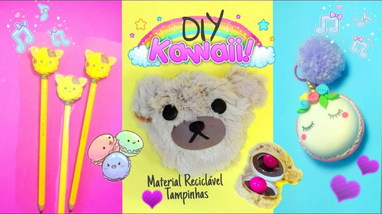 DIY Kawaii / com material reciclado 🐻Chaveiro Unicórnio, Necessaire ...