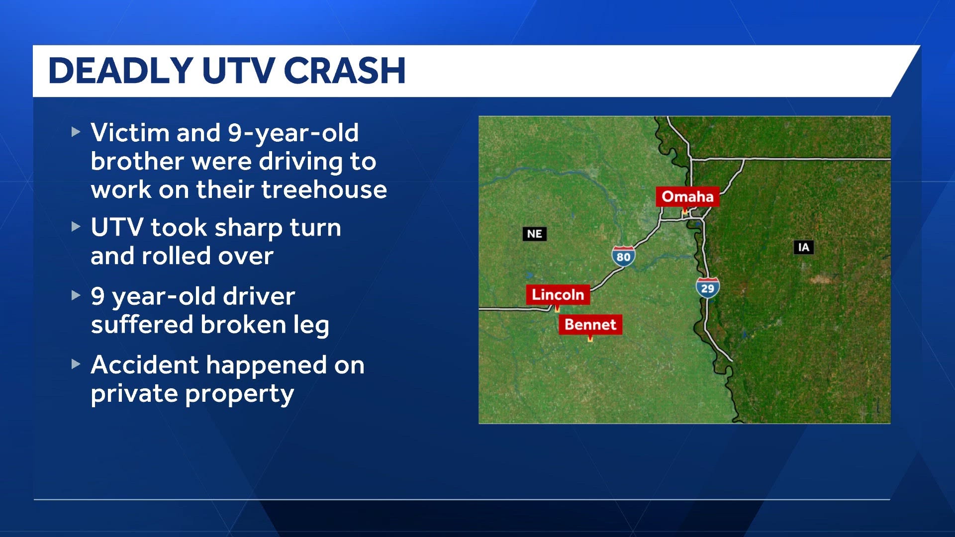 Nebraska child dies in UTV rollover crash