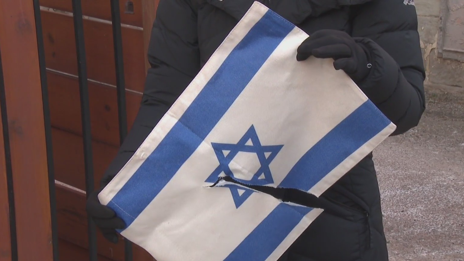 Police trying to identify man accused of slashing Israeli flag outside ...