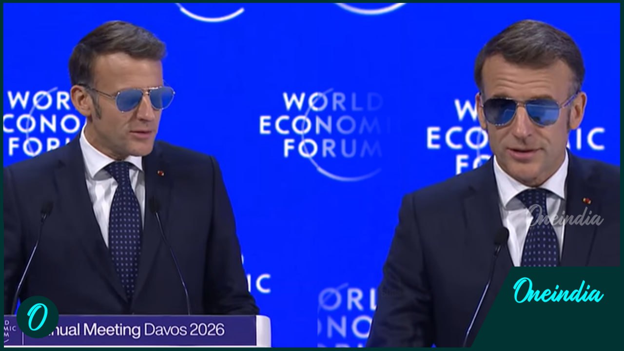 Macron rocks aviator sunglasses at Davos after eye injury, sparking ...