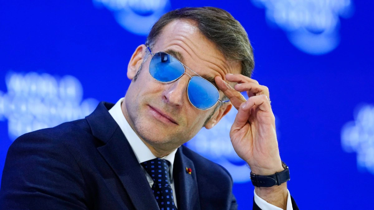 Macron speaks at World Economic Forum wearing aviators