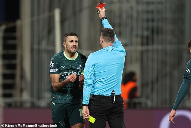 Rodri sent off after two yellow cards in 54 seconds as Man City endure ...