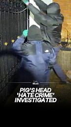 Moment a pig's head was mounted on a Muslim family's home